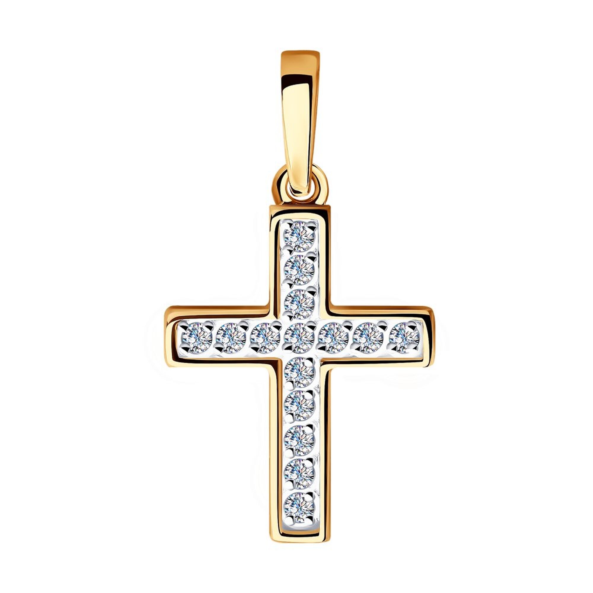 Крестик, красное золото, 585 проба, фианит