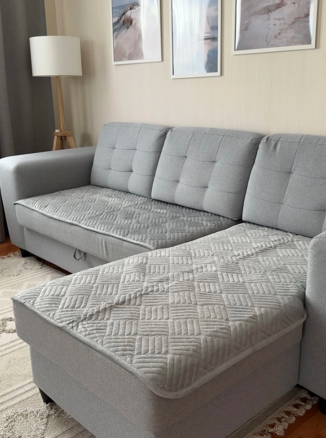 Накидки на угловой диван и кресло набор 3 шт дивандек, серый