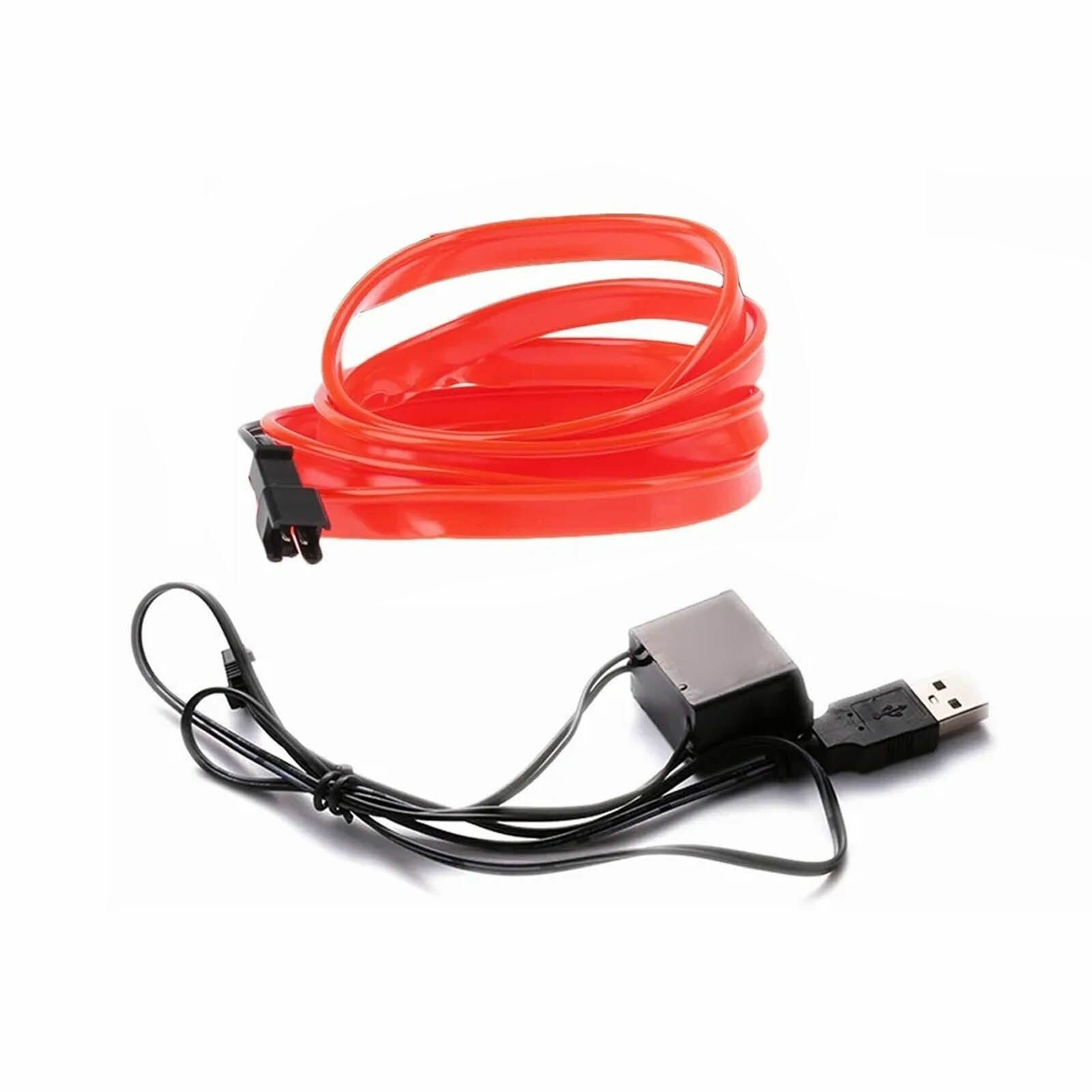 10-футовая светодиодная внутренняя полоса освещения автомобиля, гибкая с USB-кабелем, крутая уникальная универсальная неоновая атмосфера, красный цвет