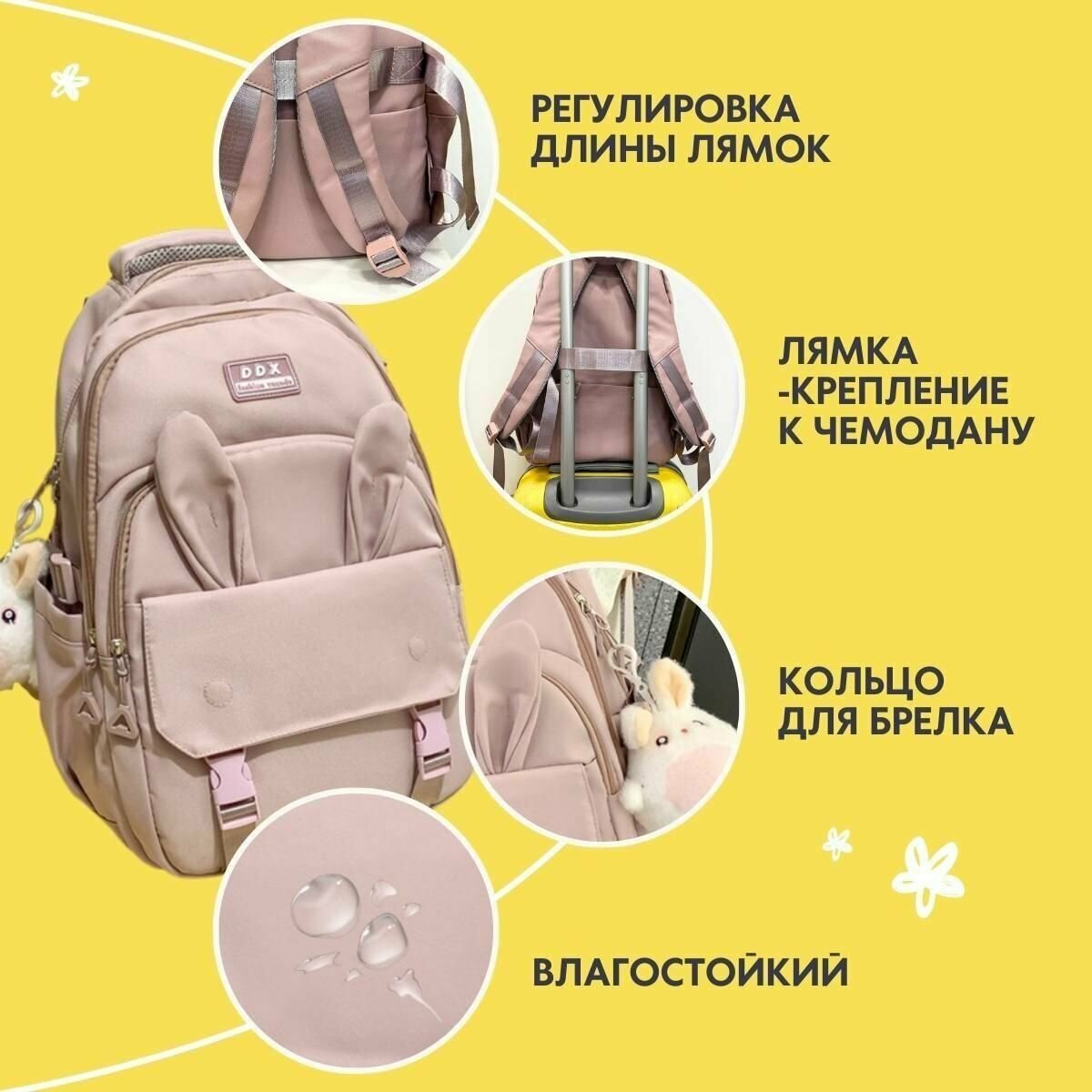 Рюкзак школьный для девочек пудровый в виде зайчика