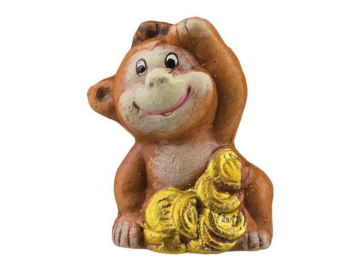 Фигурка обезьяны с монетами, фарфоровая, 5×4,5×6,5 см, коричневая, детализированная