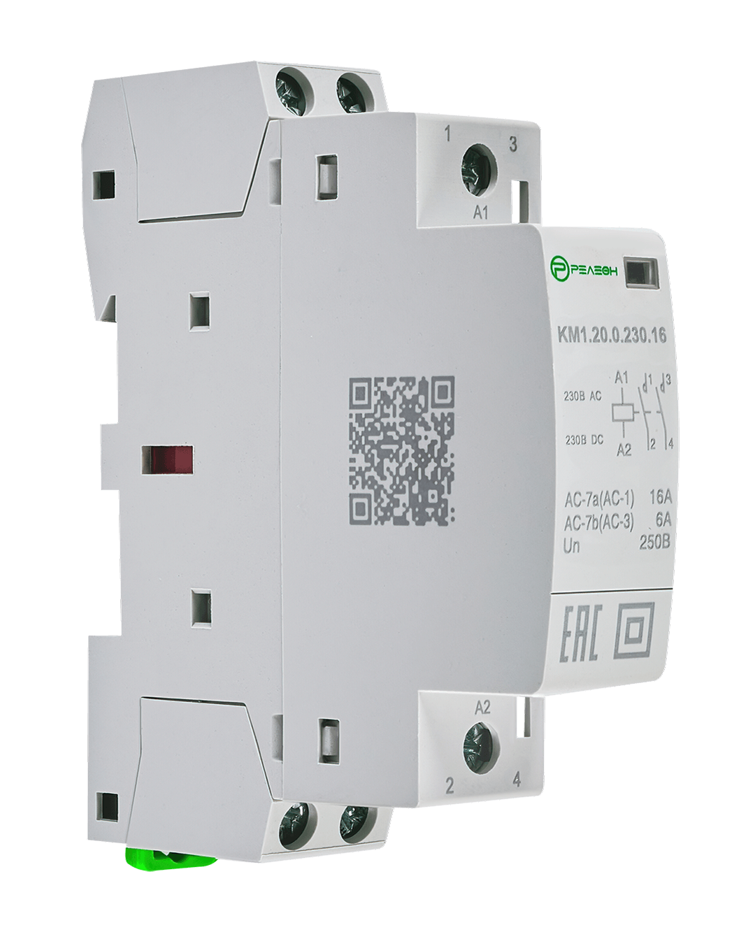 Модульный контактор 2НО контакта 16А; 230В AC/DC, РЕЛЕОН, KM1.20.0.230.16