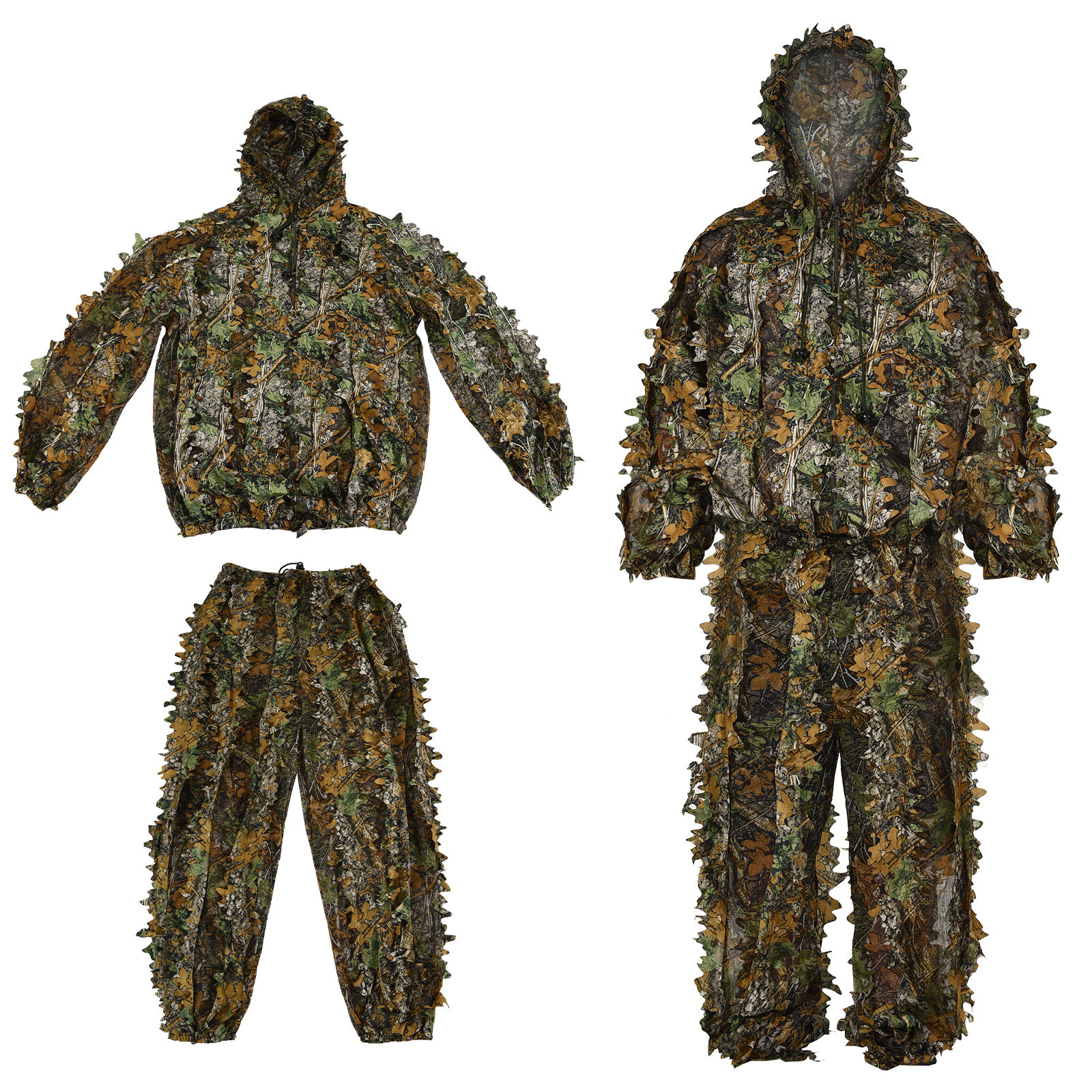 Комбинезон Гилли для мужчин / детей 3D Лепестковый Камуфляж Полиэстер Размеры S, M-L, XL-XXL Платье с капюшоном Регулируемые Штаны для Охоты Стрельбы Наблюдения за Птицами
