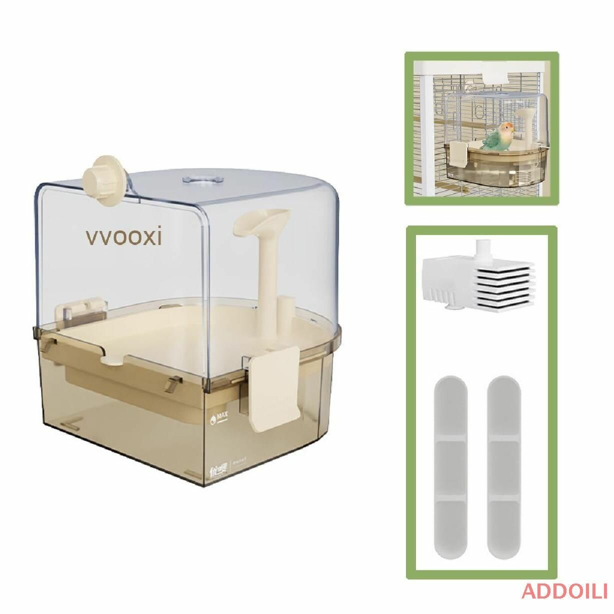 Ванночка купалка с фонтаном и игрушками для попугаев, Циркуляция воды с фильтрацией-7