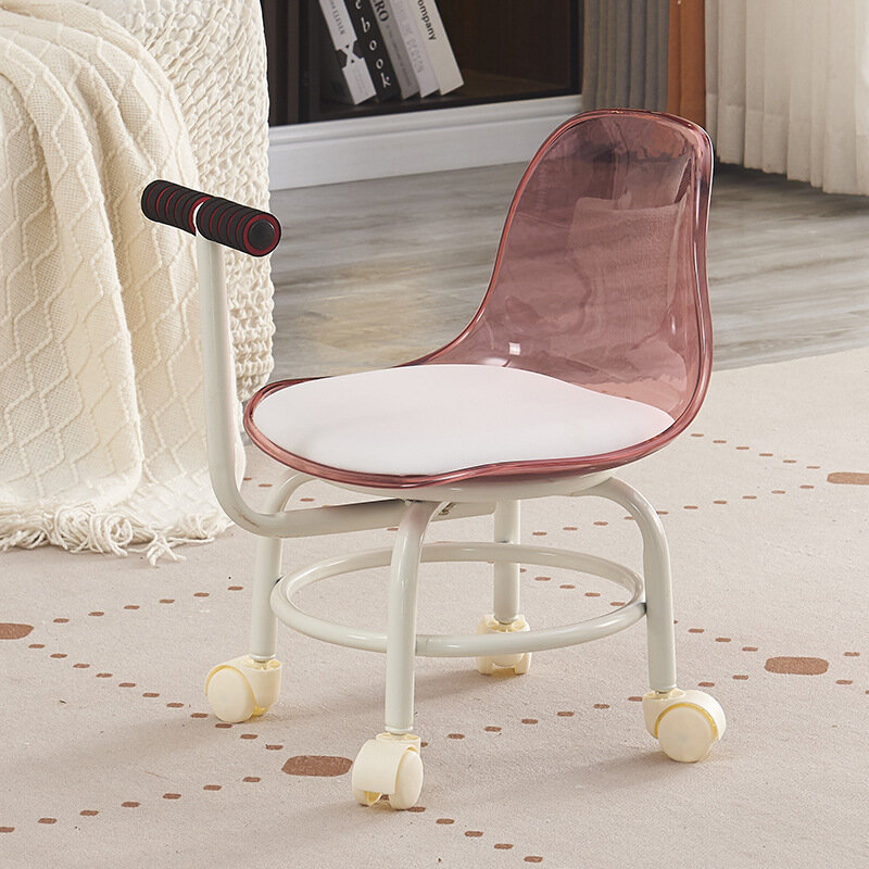 Стул поворотный, детский, с шкивом, эко-основа, металл, цвет белый/розовый