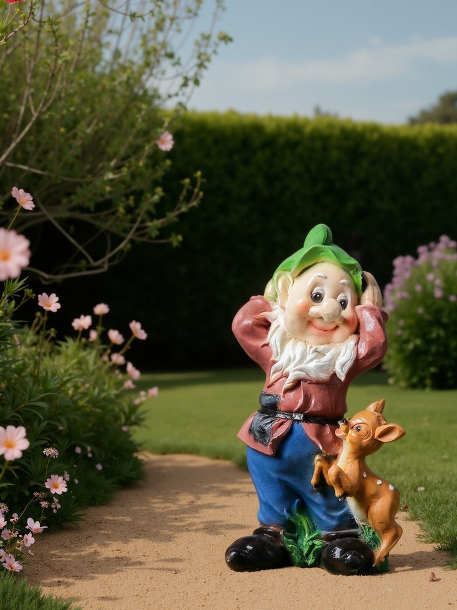 Садовая фигура из полистоуна «Гном с олененком», 50×19×26 см, микс