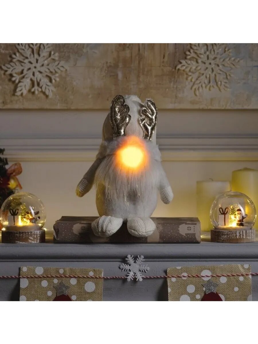 Светодиодная фигура «Гном белый» 20 × 24 × 10 см, текстиль,