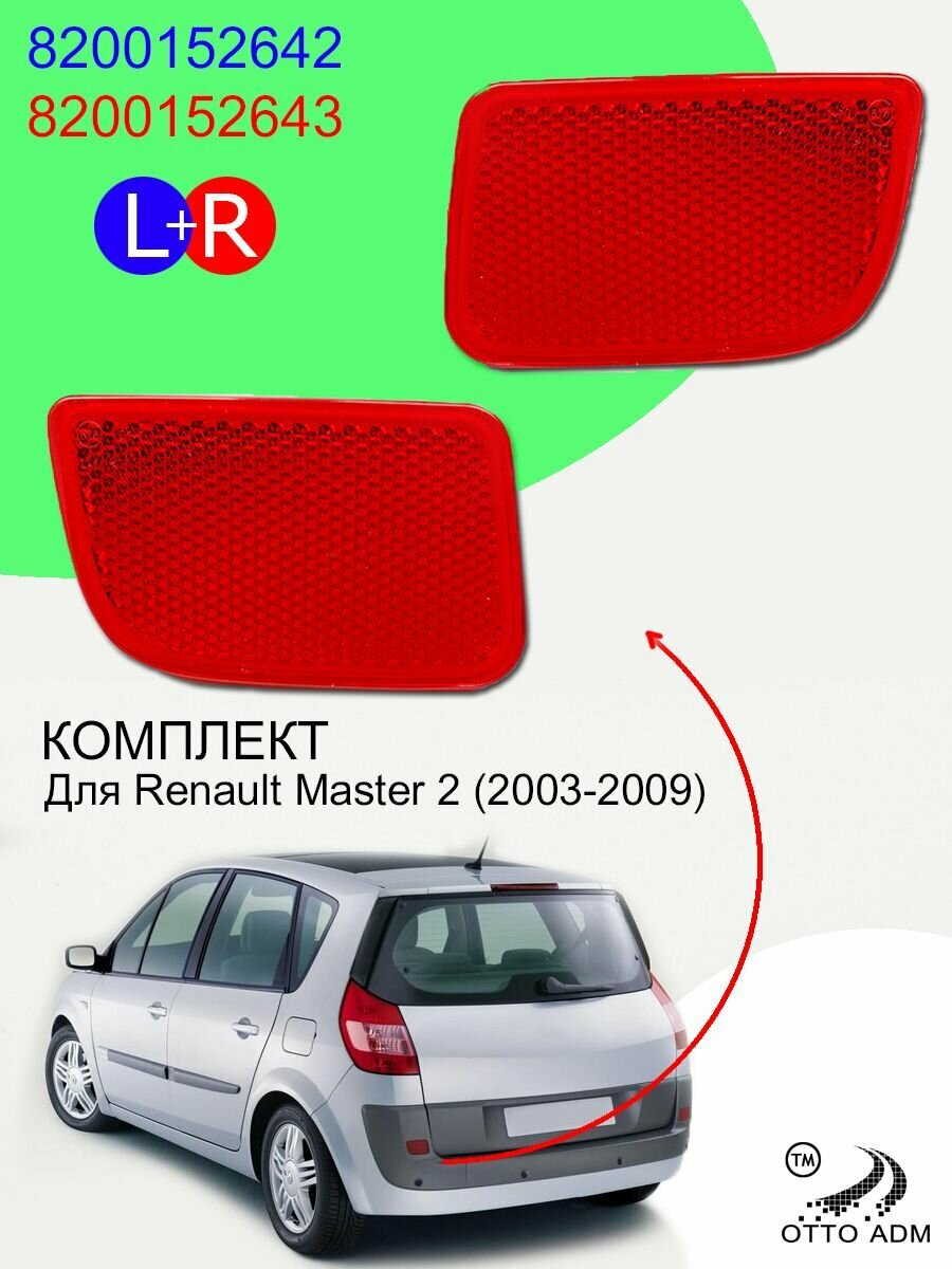 Отражатель в бампер задний комплект для Рено Сценик, катафот Renault Scenic 2
