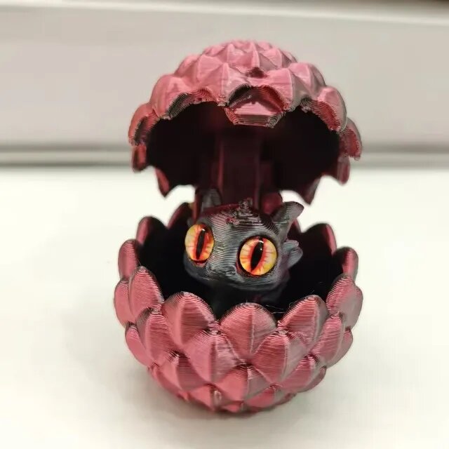 Мини-дракончик в яйце, 3D-печать, Бордовый/Dark red Black