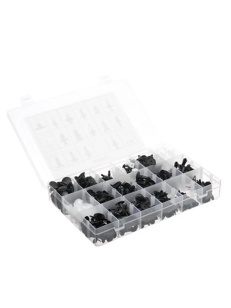 Клипсы и пистоны крепежные, 18 видов, набор 415 шт