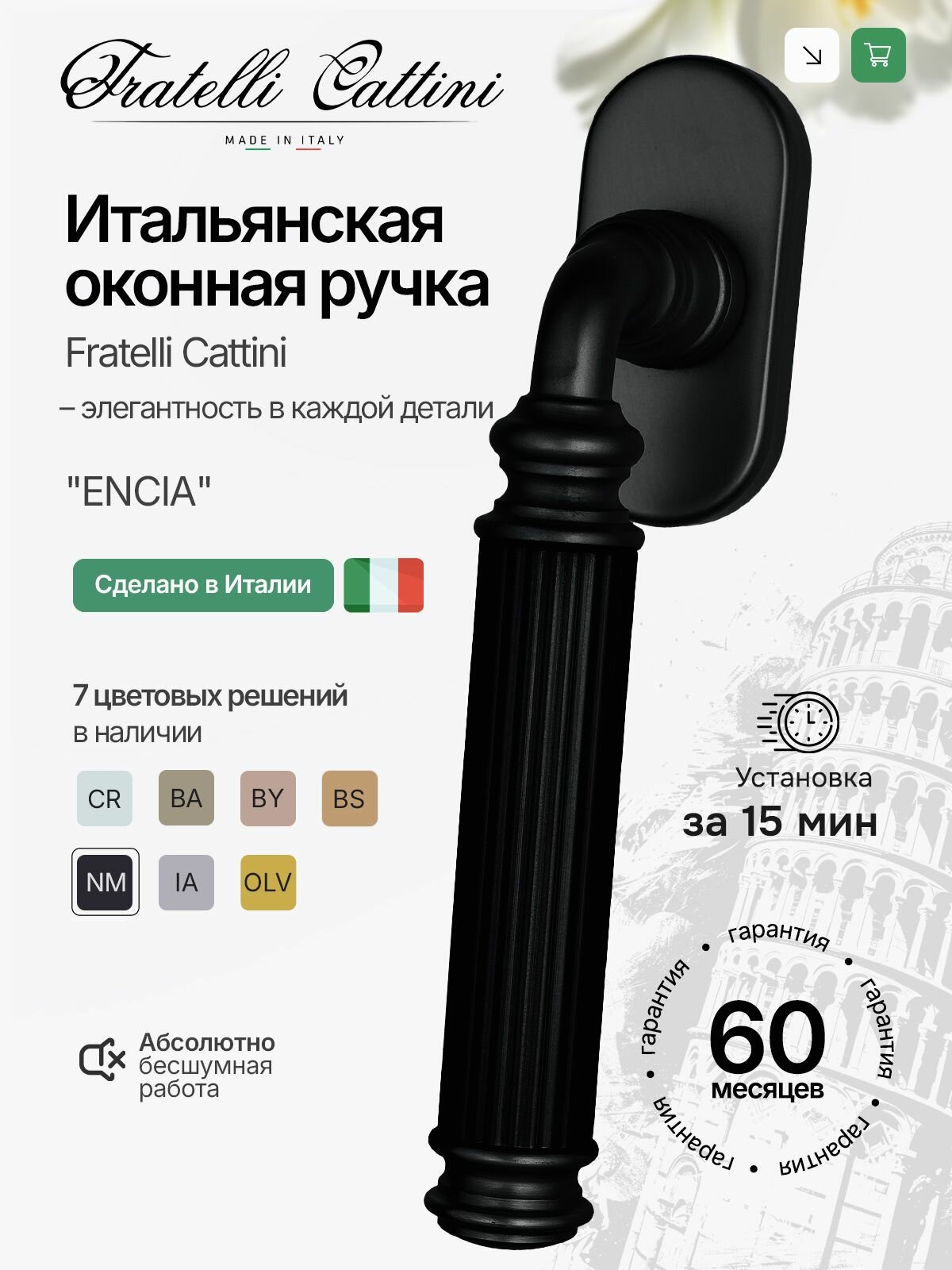Ручка оконная Fratelli Cattini "ENCIA" FW 7-NM матовый черный