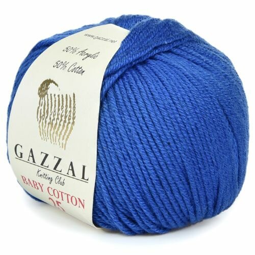 Пряжа Gazzal Baby cotton 25 цвет 3421 василек (25г/82м, упаковка 10 мотков)
