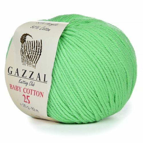 Пряжа Gazzal Baby cotton 25 цвет 3466 салат (25г/82м, упаковка 10 мотков)
