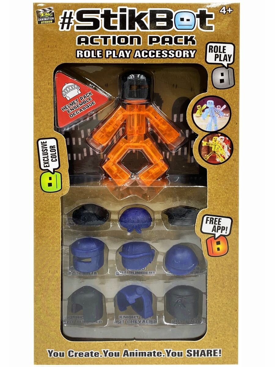 Игровой набор Stikbot Анимационная фигурка Воин с разными головными уборами, Стикбот анимационная студия