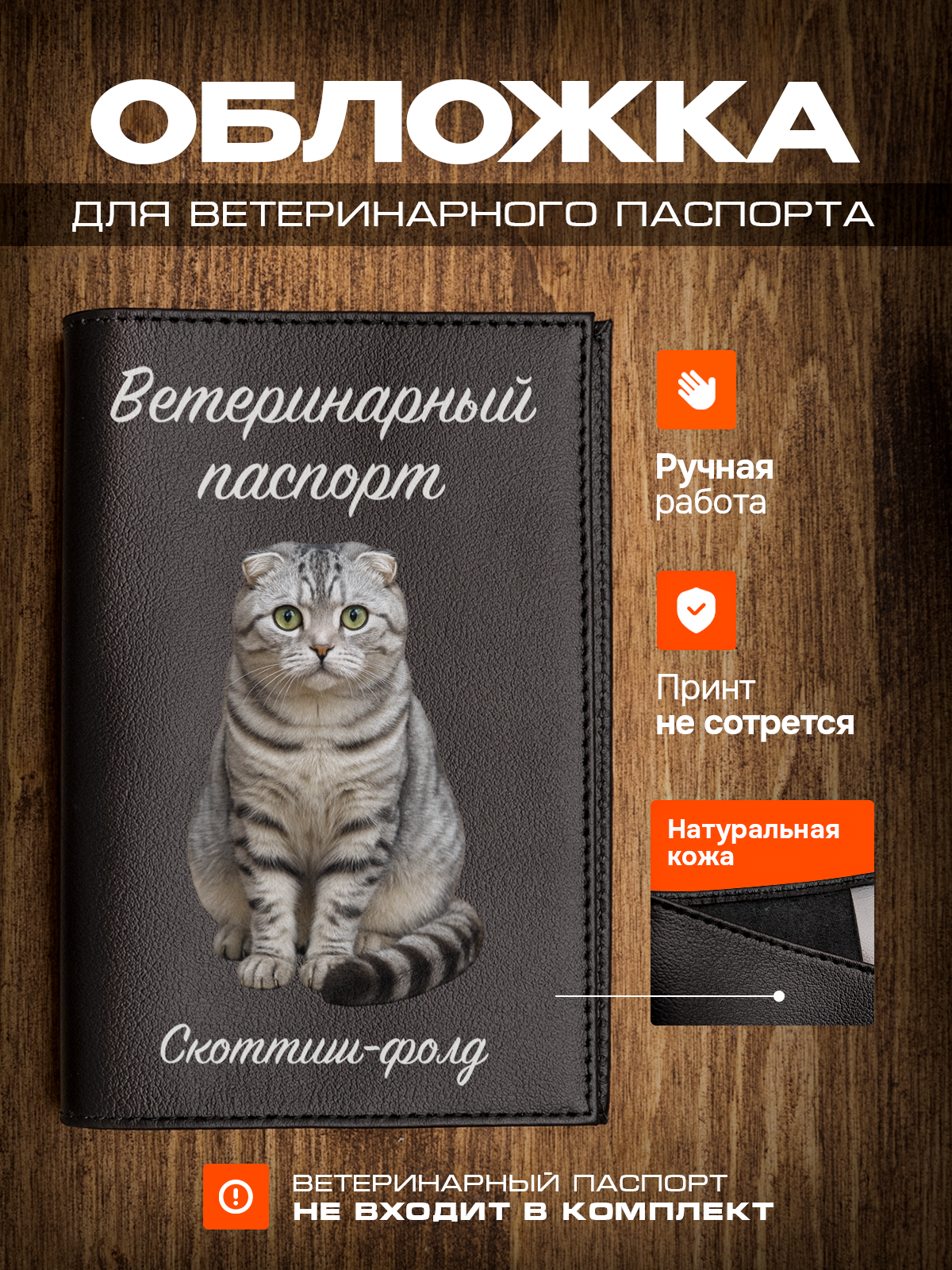 Обложка на ветеринарный паспорт для кошек с принтом Скоттиш-фолд