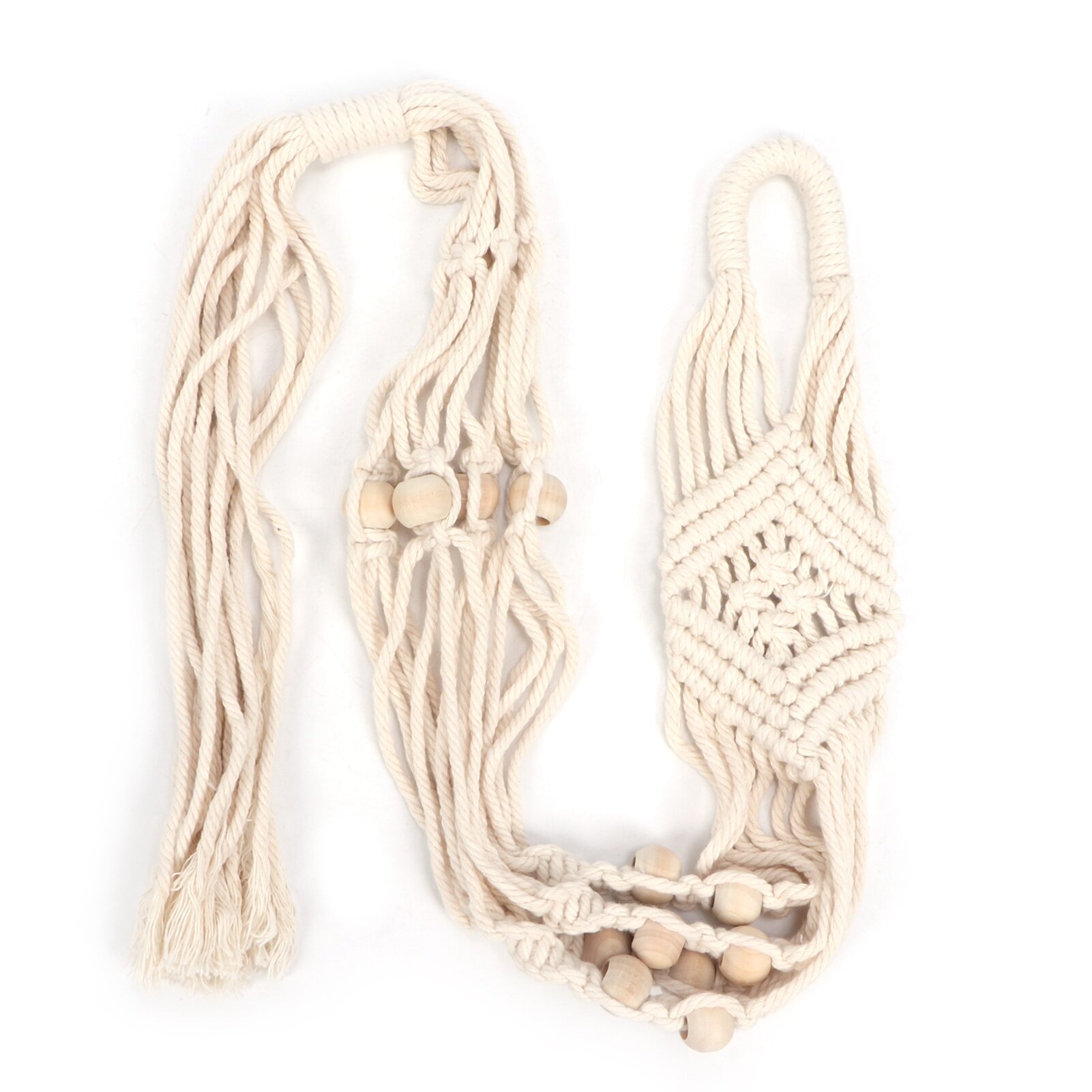 Хлопковое ромб веревочное закономерность вешалка с 12 бусинами подвешивает держатель цветочного горшка для домашнего декора