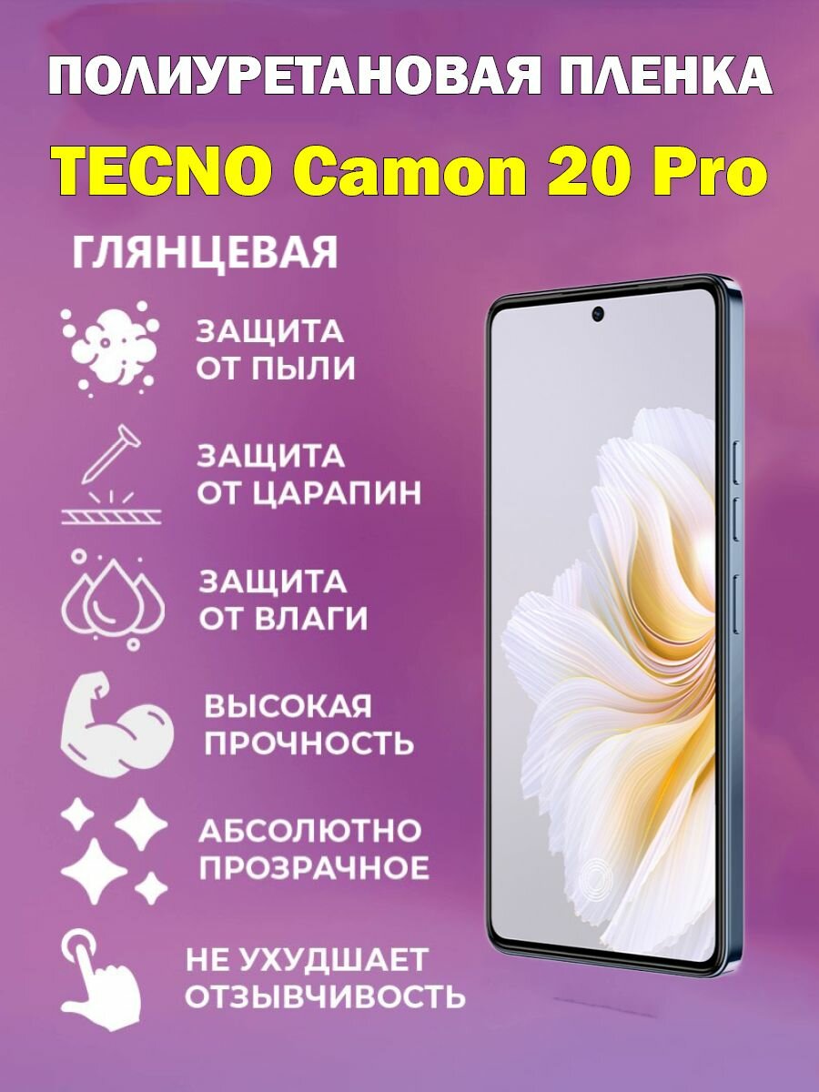Полиуретановая защитная пленка TECNO Camon 20 Pro / Противоударная бронированная пленка