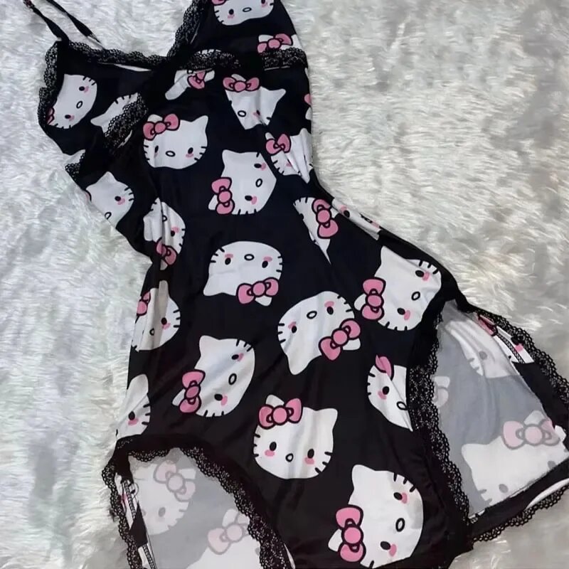 Sanrio Hello Kitty фигурка Новая ночная рубашка с подвязками из чистого кружева, тонкая домашняя одежда M45-50KG