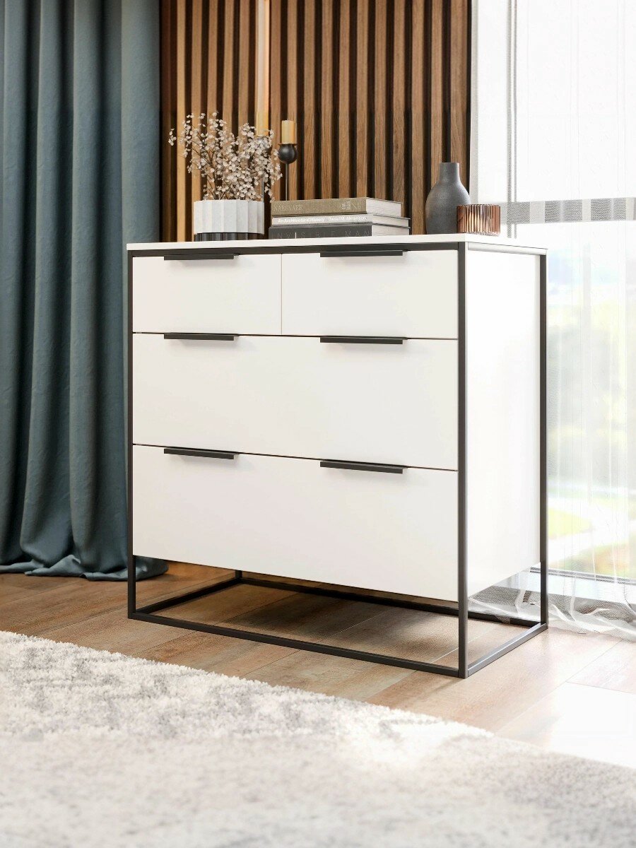 Комод для одежды деревянный Норд с 4 ящиками, 89.2х45.7х90 см, Белый/Статуарио