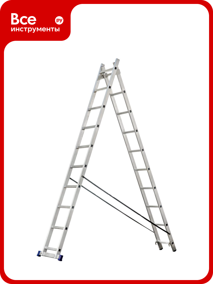 Двухсекционная алюминиевая лестница SMARTY 2х10 SN011-210, 30х30 мм, алюминиевый