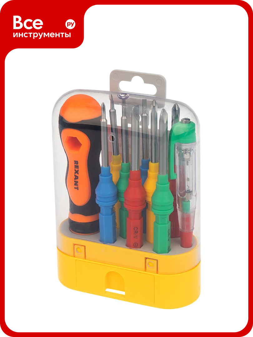 Набор отверток REXANT10 предметов, для работ с резьбовыми соединениями, изготовлены из хромованадиевой стали