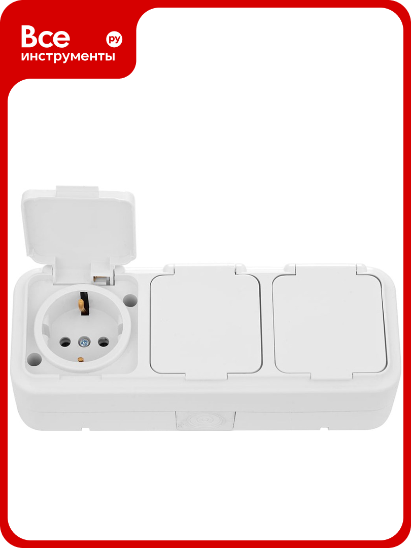 3-местная розетка Bylectrica ОУ с с заземлением, IP54, серия пралеска аква, белый, РА16-0132