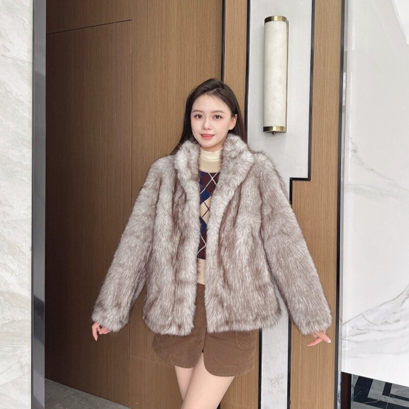 Экологически чистая шуба для женщин из искусственного меха лисы, плюшевая, высокого качества, очень красивая, пушистая, осень-зима 2025, новый стиль для молодежи, weigt60-72.5Kg