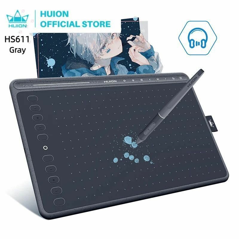 Графический планшет HUION Inspiroy HS611 E18G, формат A4, серый