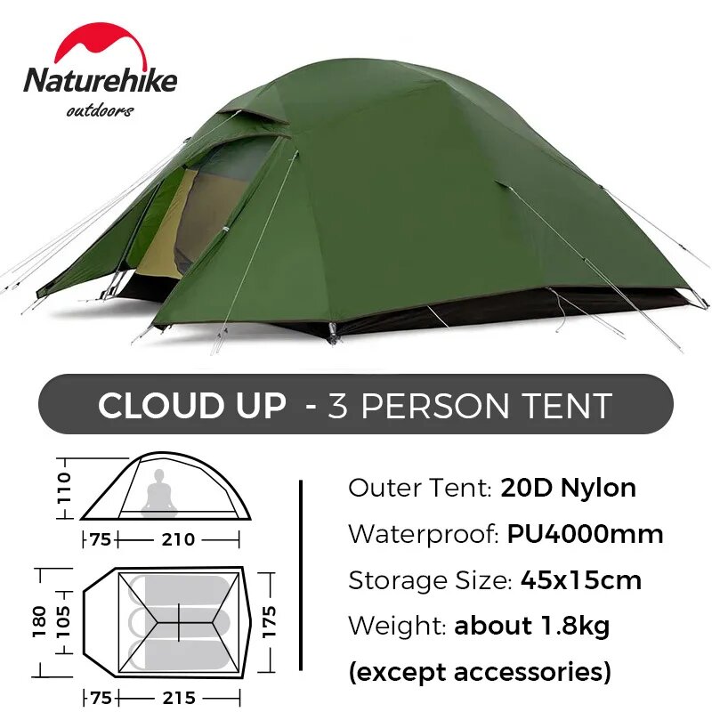 Naturehike Cloud Up треккинговая палатка 3-х местная Cloud 3P - FOREST