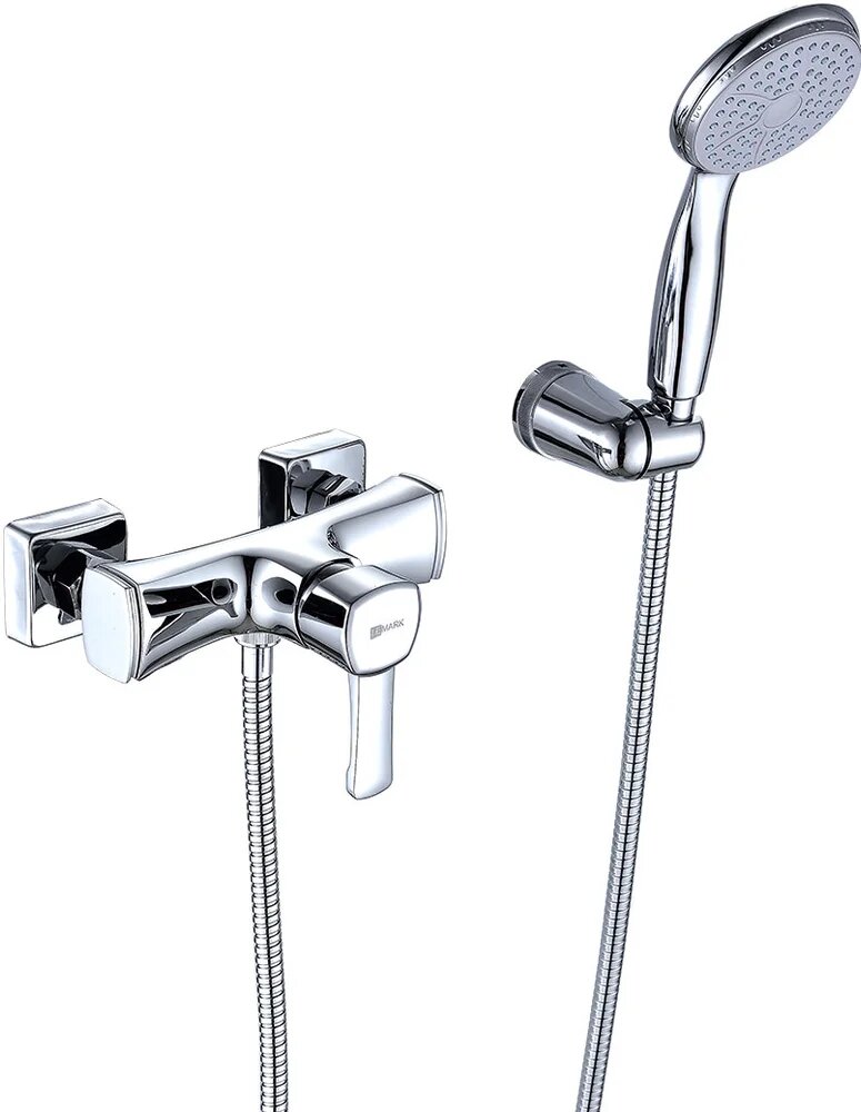 Смеситель для душа Lemark Evitta LM0503C с душевым гарнитуром, хром, глянцевый, настенный, латунный, однорычажный, смеситель для ванны с душем