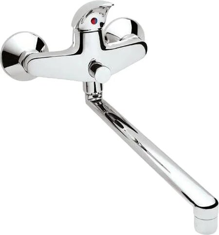 Смеситель с длинным изливом для ванны Vidima Орион BA005AA с душевым гарнитуром, поворотный, латунный, хром, глянцевый, смеситель для ванны с душем, рычажный, с настенным держателем