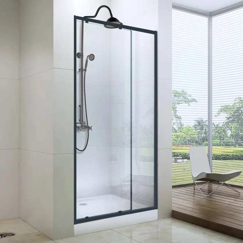 Душевая дверь в нишу Ceruttispa Gloria D120B стеклянная, раздвижная, 120 см, с черным профилем, одностворчатая, итальянская