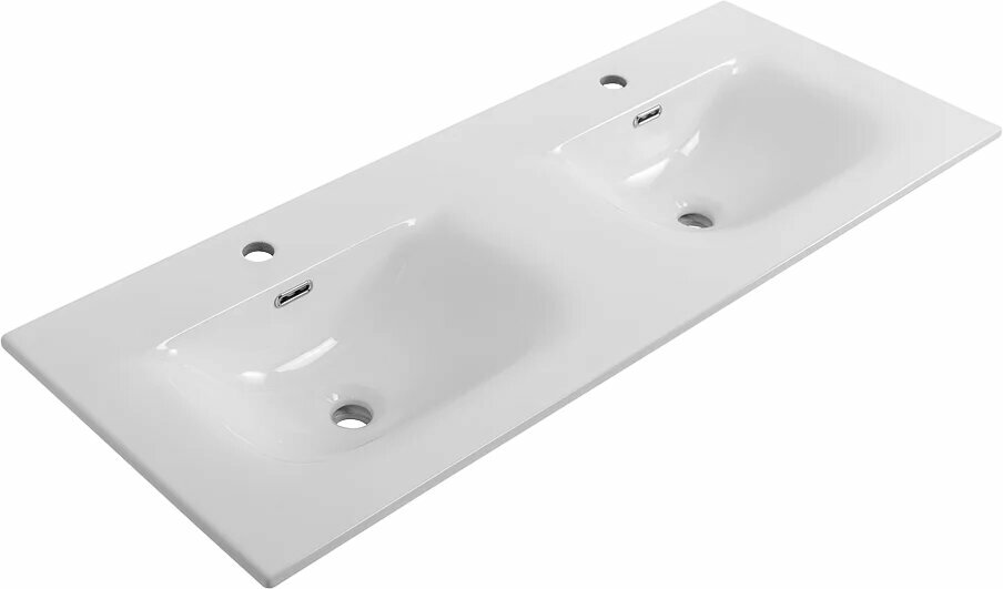 Мебельная раковина BelBagno BB-8099-120-2 двойная, фаянсовая, раковина для ванной, на 2 смесителя, со сливом-переливом, белая, прямоугольная