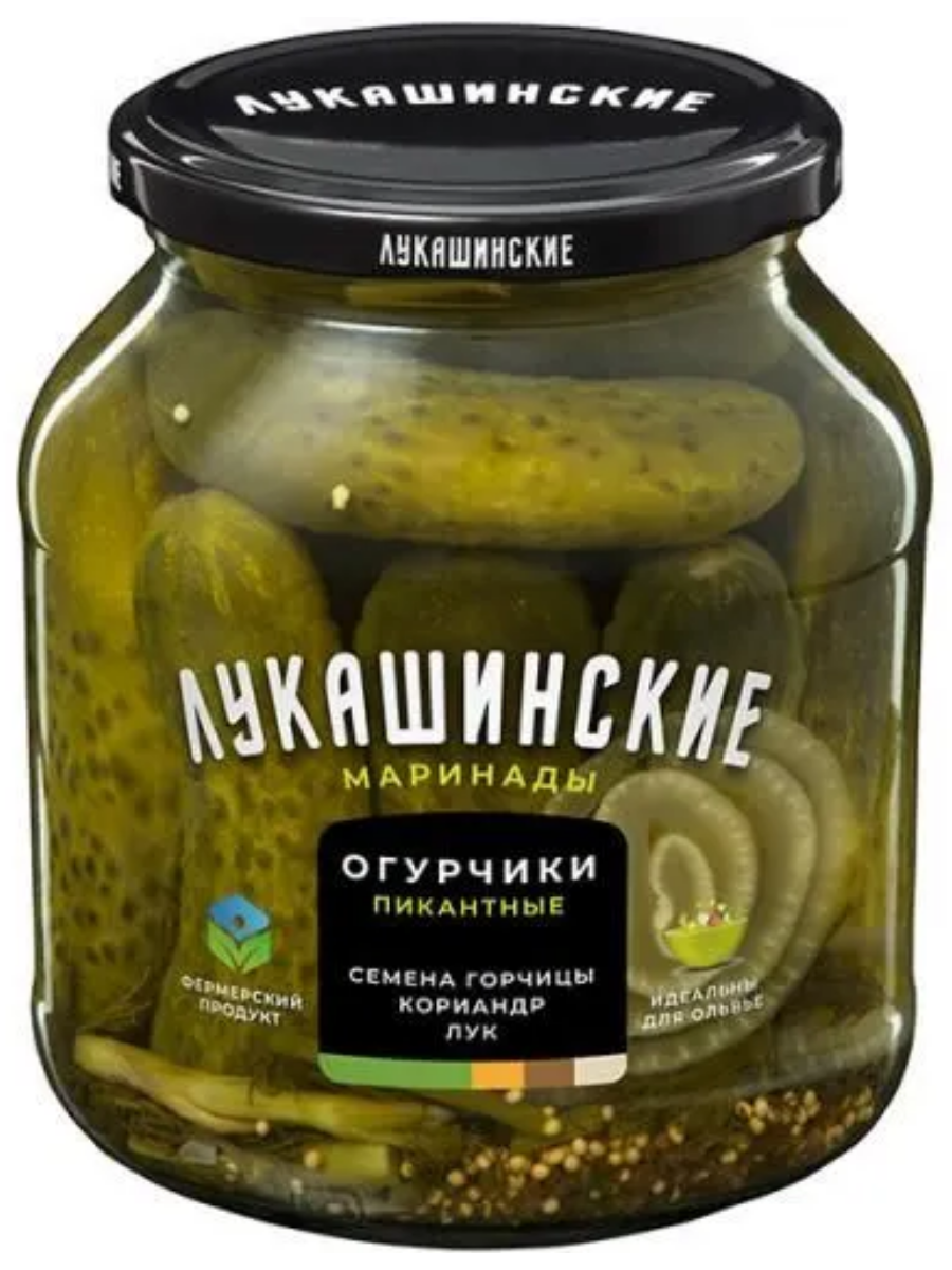 Огурчики маринованные мини Лукашинские пикантные, сладко-пряные, 340 г