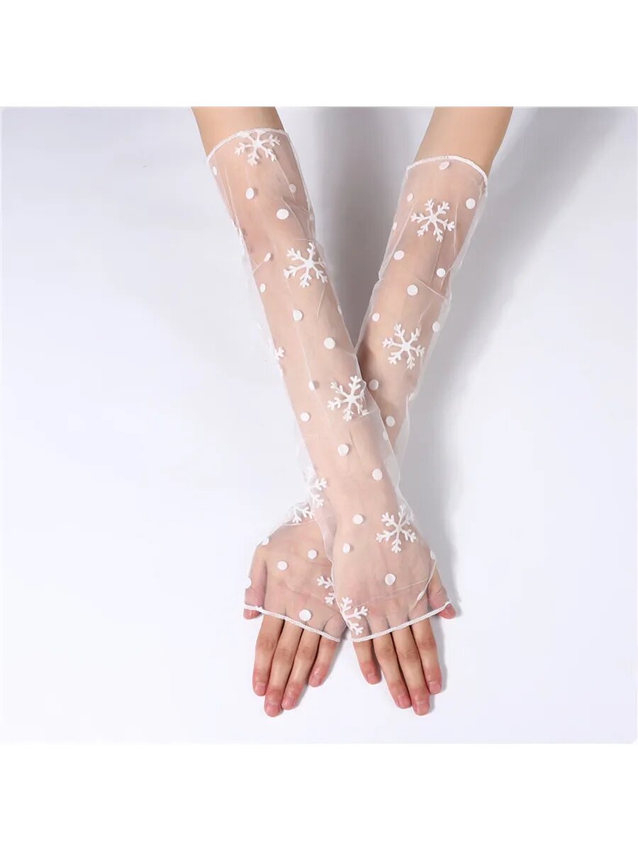 Митенки - рукав в сетку снежинки, белый