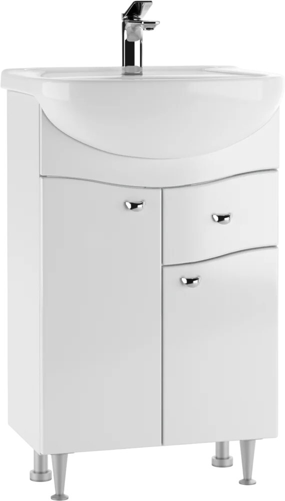 Тумба под раковину без столешницы Айсберг Волна 55 напольная, 2 дверцы, 1 ящик, белая