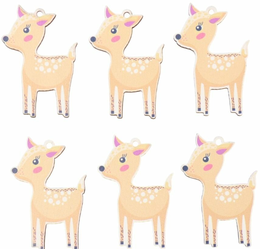 Новогодний декор для творчества "Оленёнок" из дерева, набор из 6 штук, размер 4 х 2,6 х 0,3 см, фигурки для поделок и рукоделия, материалы-заготовки для творчества