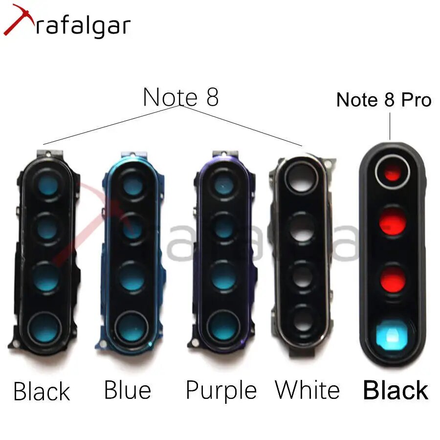 Объектив задней камеры для Xiaomi Redmi Note 8 Pro, рамка для камеры Note 8 8T, задняя стеклянная линза для Redmi Note 8, рамка для камеры + стеклянная линза Note 8-Black