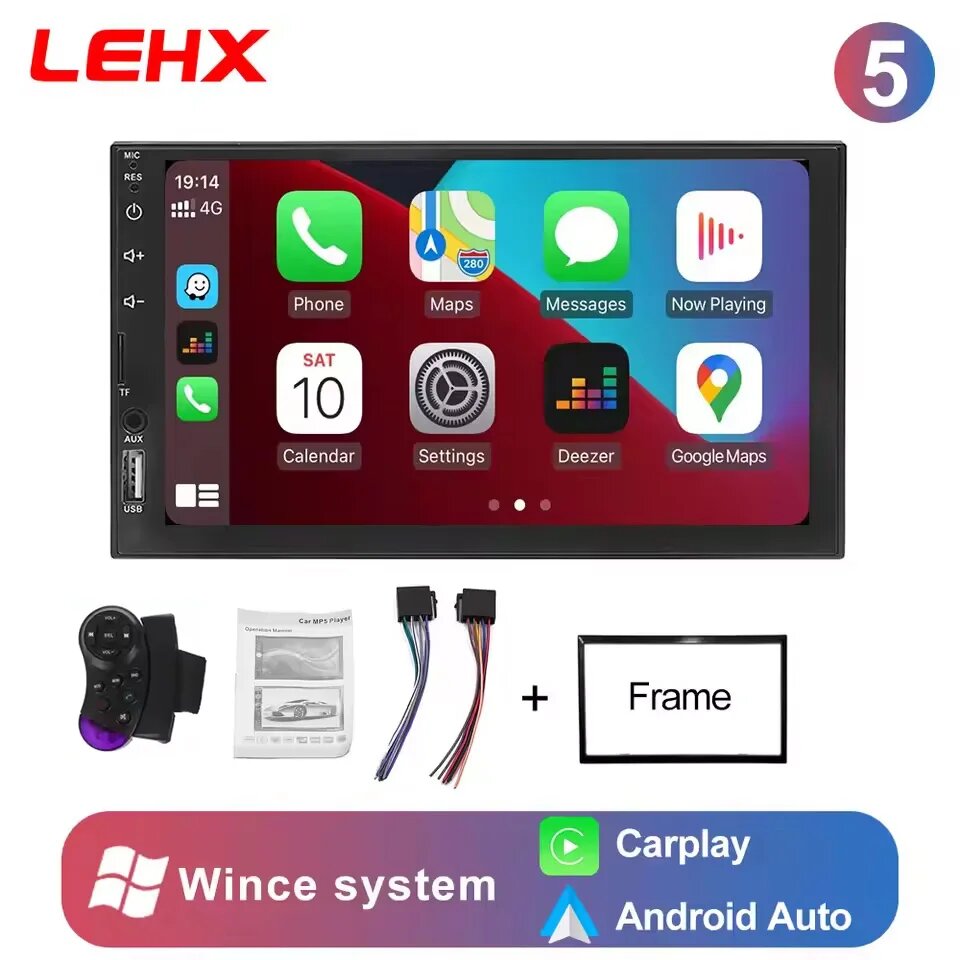 Автомагнитола LEHX 2 Din, стерео, FM, mp5-плеер, Bluetooth, сенсорный экран 7 7011-Carplay-Frame