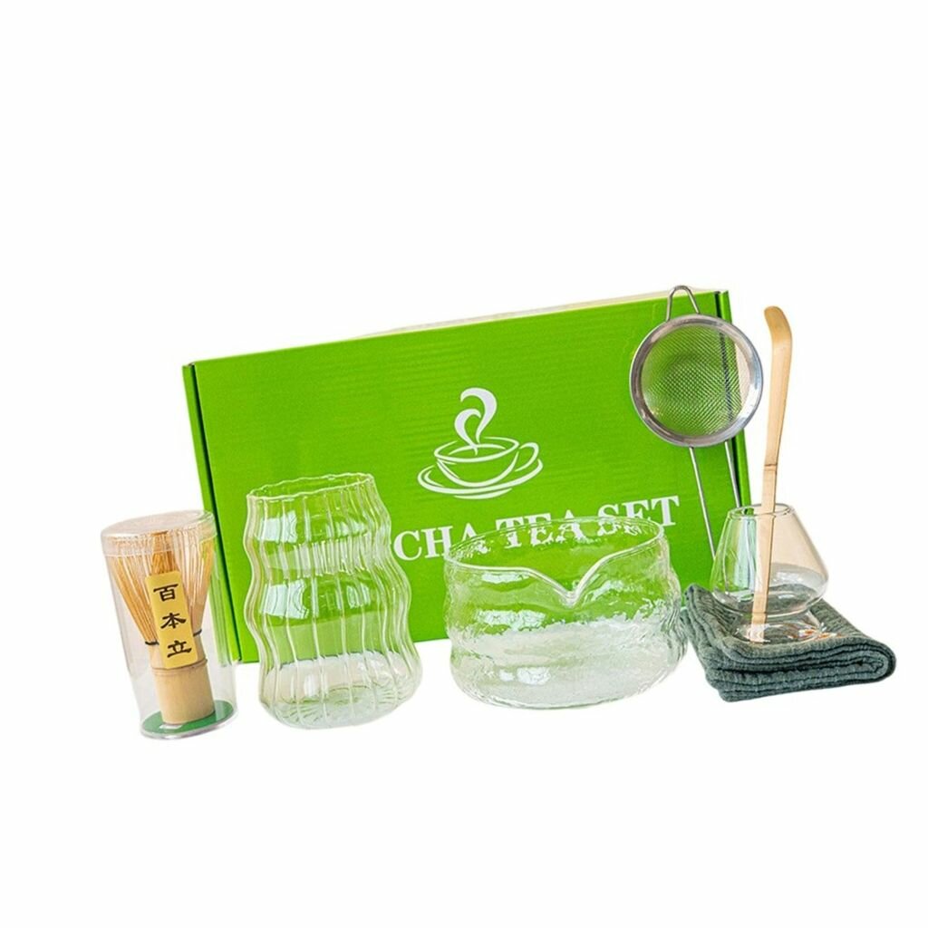 Ручной набор для приготовления матча 7 предметов: стеклянная чаша для взбивания и бамбуковые инструменты для насыщенного японского чая, - 3