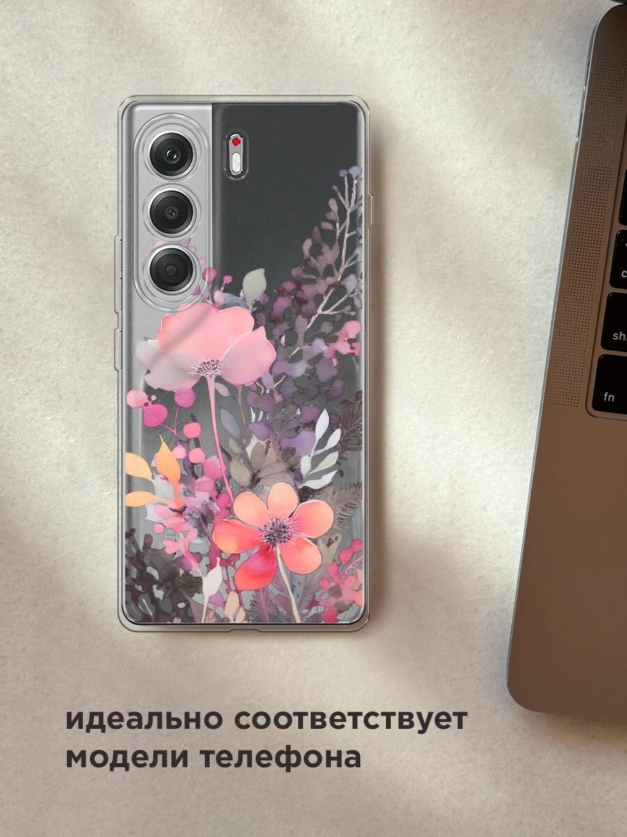 Чехол на Tecno Camon 40 / Текно Камон 40 с принтом "Лиловые полевые цветы", прозрачный — фото 1