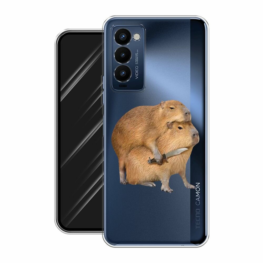 Чехол на Tecno Camon 18P / Техно Камон 18Р с принтом "Капибара с ножом", прозрачный — фото 1