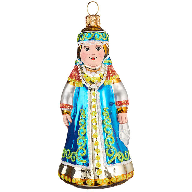 Стеклянная елочная игрушка Фольклор 9.5 см синяя, подвеска, Фабрика Елочка, С1719-син