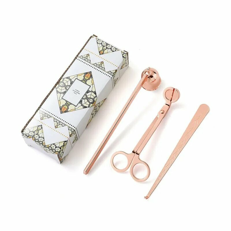 Набор для свечей: ножницы (триммер) для подрезки фитиля и пламегаситель (колокольчик) для свечей, подставка и крючок