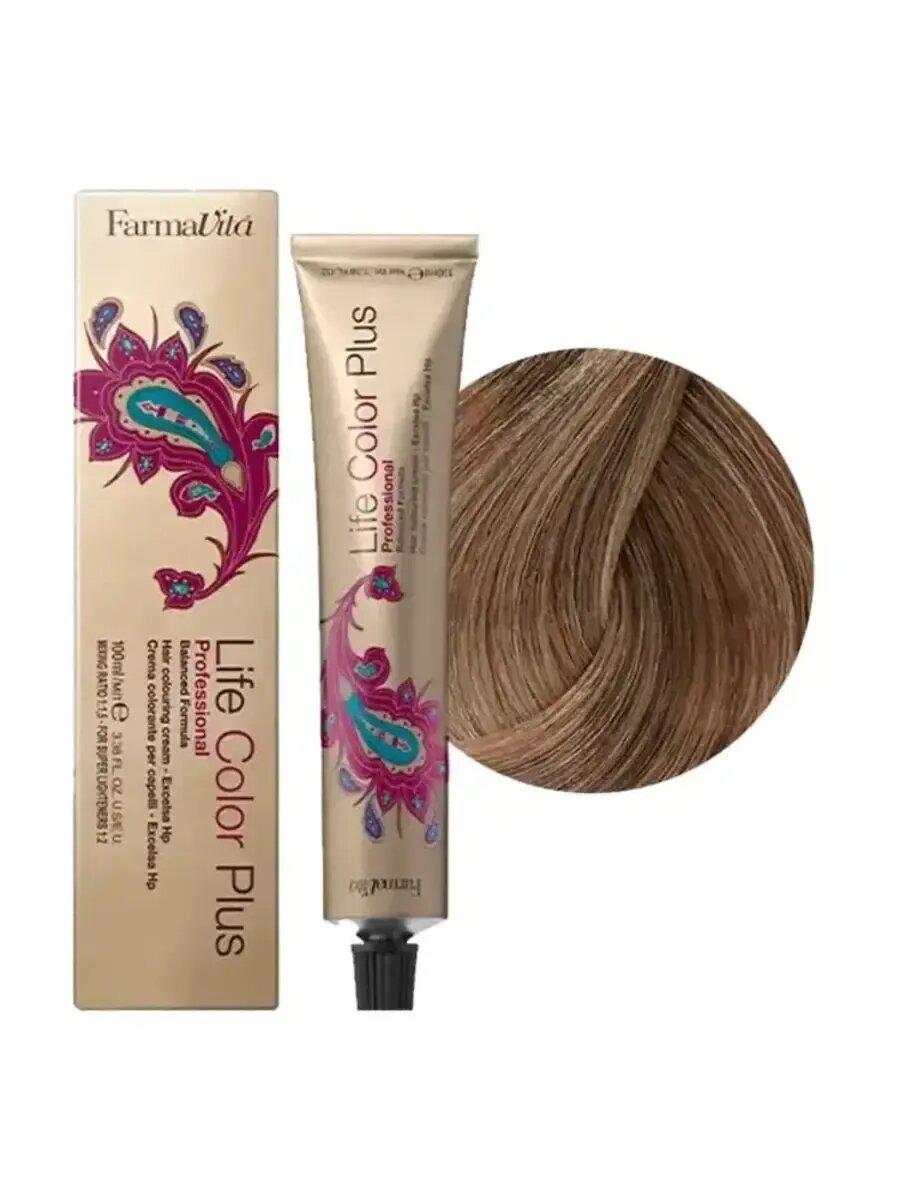 Краска для волос Farmavita Hair Coloring Life Color Plus Prof, Перманентный краситель с низким содержанием аммиака, 8.07