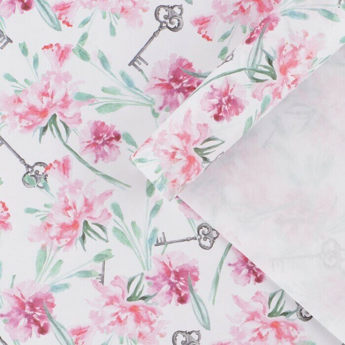 !09 Бумага (набор 2 листа) упаковочная крафтовая «Акварельные цветы», 50 × 70 см.