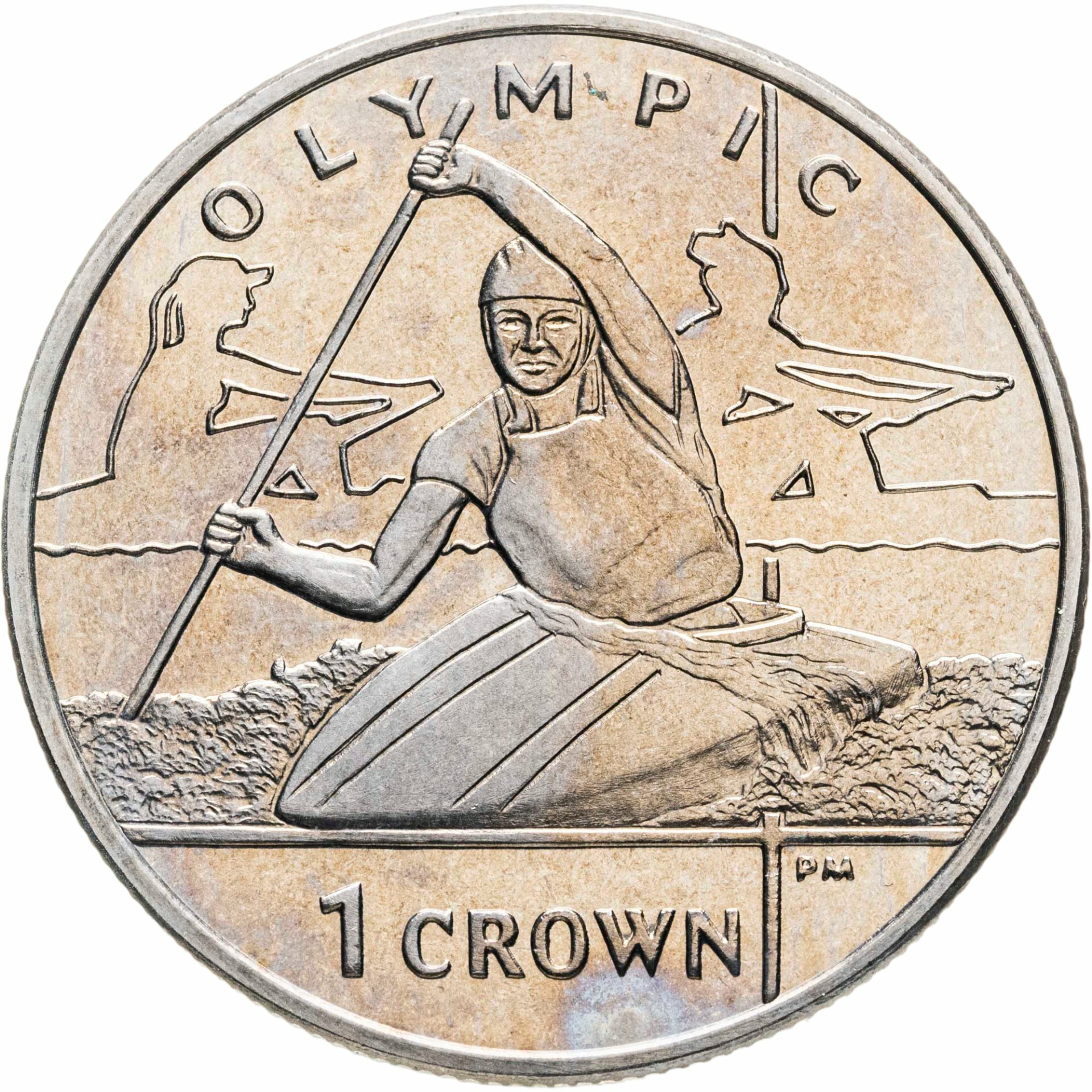 Остров Мэн 1 крона crown 2012 "XXX летние Олимпийские Игры, Лондон 2012 - Гребля на каноэ", Мельхиор медь-никель, в сохранности BUNC