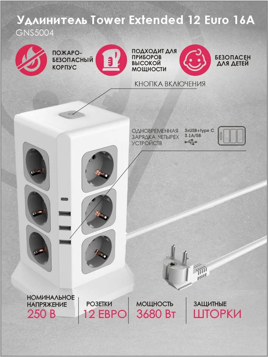 Удлинитель usb с розетками 2 метра