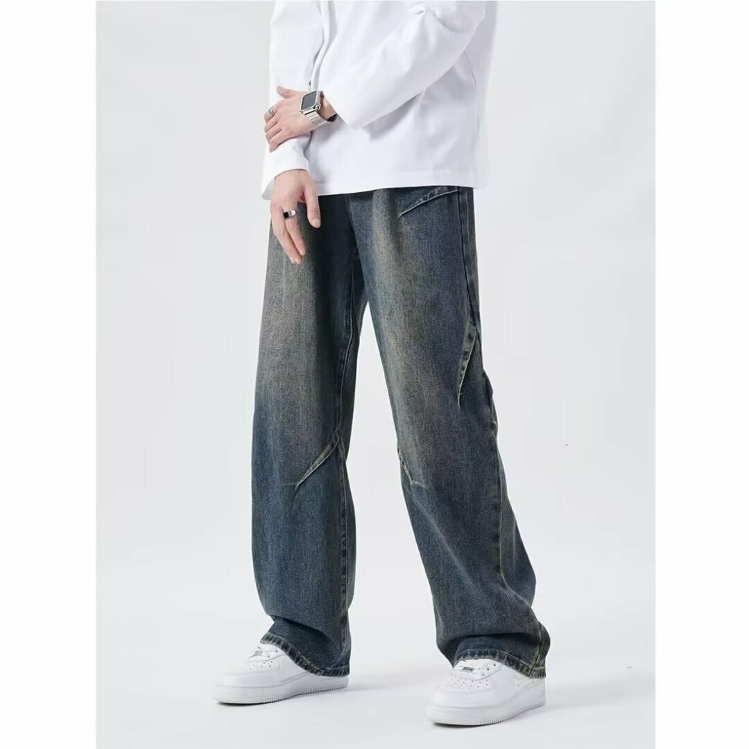 MON Джинсы Мужские Винтажные Уличные Свободные Прямые Карго Деним, Размер_L