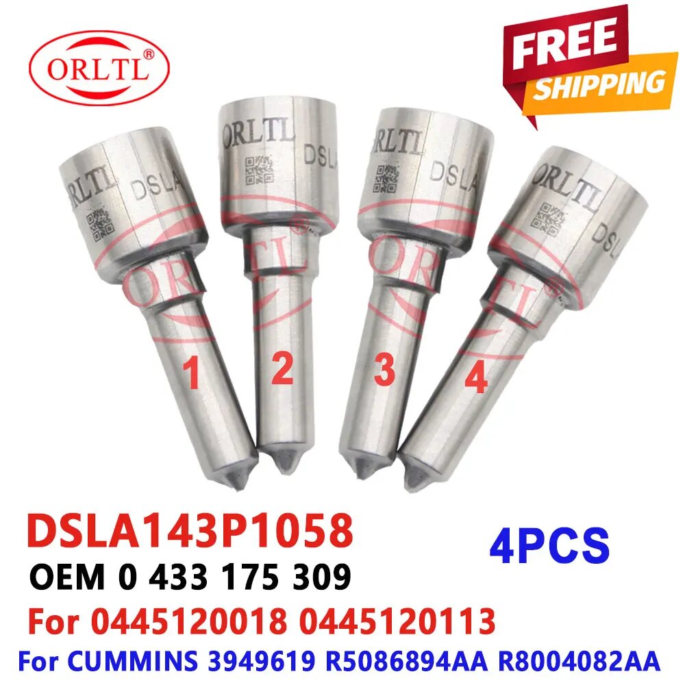 4 шт. Новые форсунки DSLA143P1058 для дизельного топлива, распылитель 0 433 175 309 для Cummins 3949619 0445120018 0445120113 R5086894AA R8004082AA